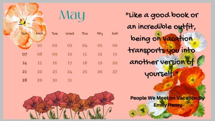 2023 Printable Calendar With Book Quote / Monthly Calendar/ Horizontal ...