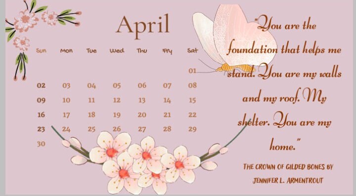 2023 Printable Calendar With Book Quote / Monthly Calendar/ Horizontal ...