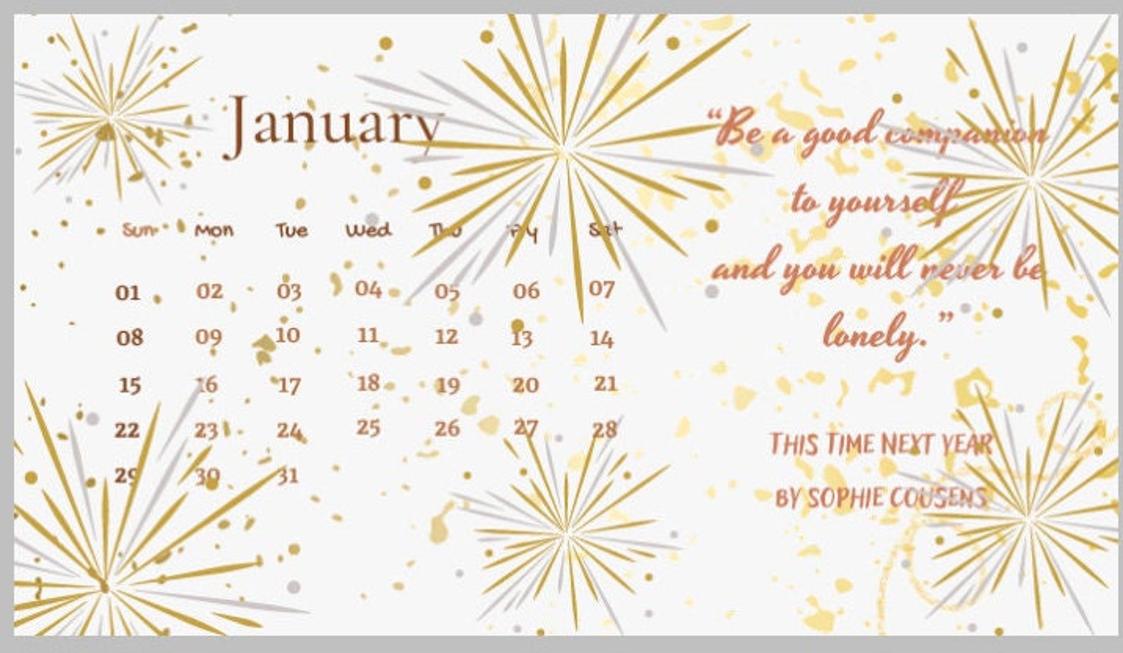2023 Printable Calendar With Book Quote / Monthly Calendar/ Horizontal ...