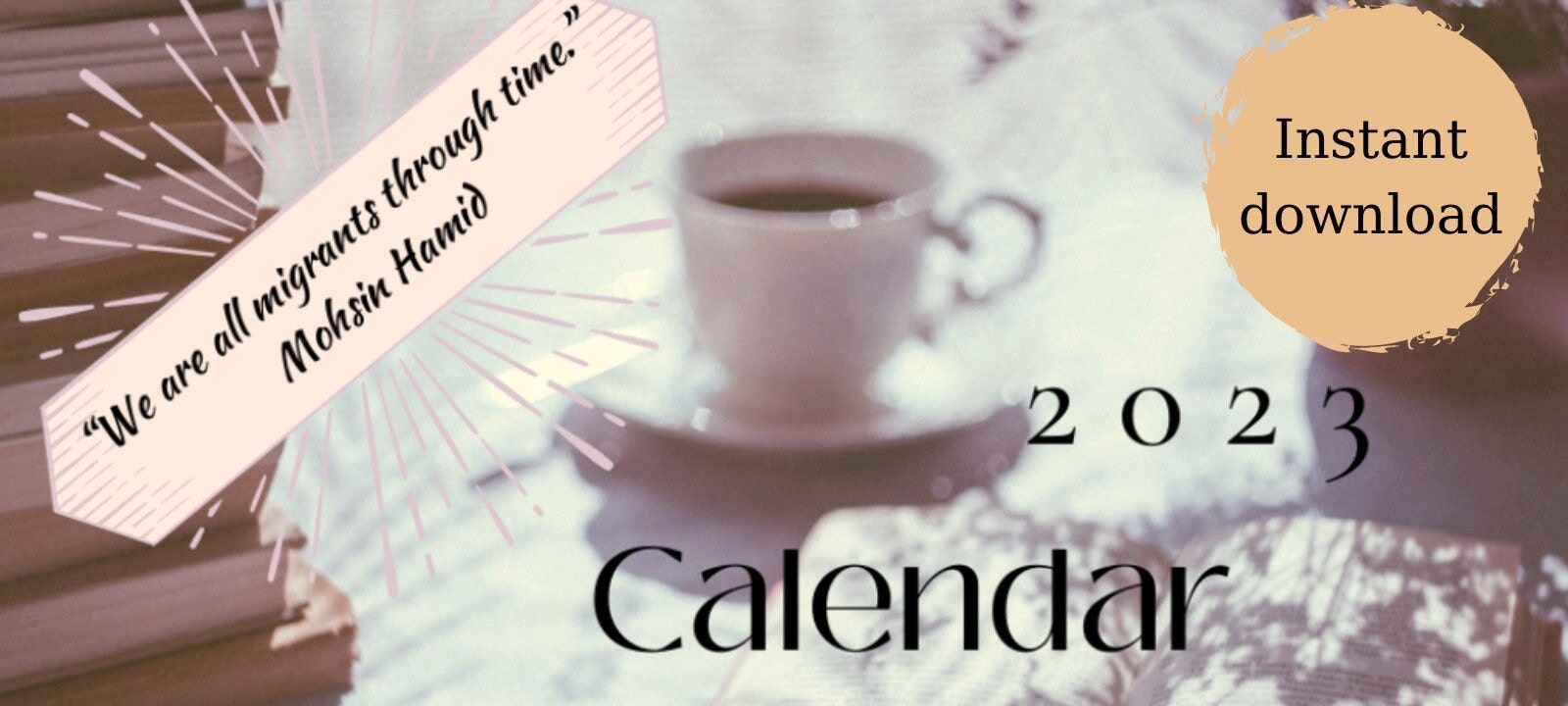 2023 Printable Calendar With Book Quote / Monthly Calendar/ Horizontal ...