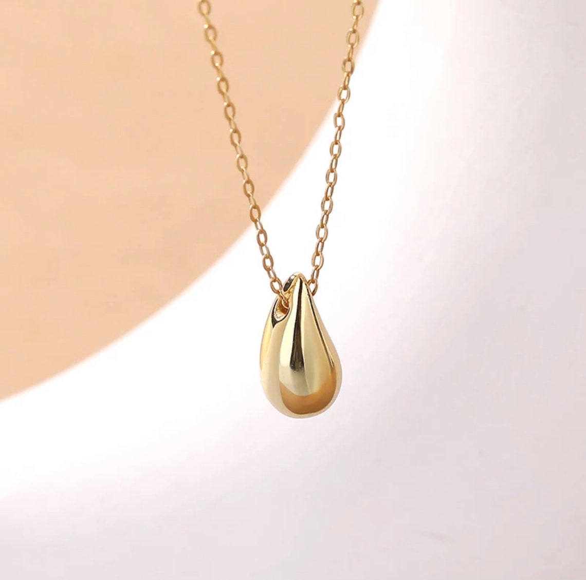 18K Gold Plated Water Drop Pendant: Sterling Silver Minimalist Necklace ...