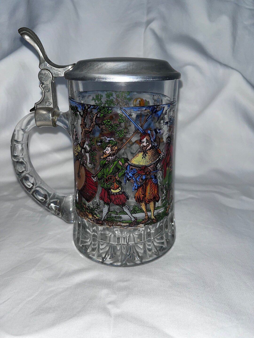 Vintage Glass Drinking Cup, 0.75 Liters With Medieval Motifs, Colorful ...