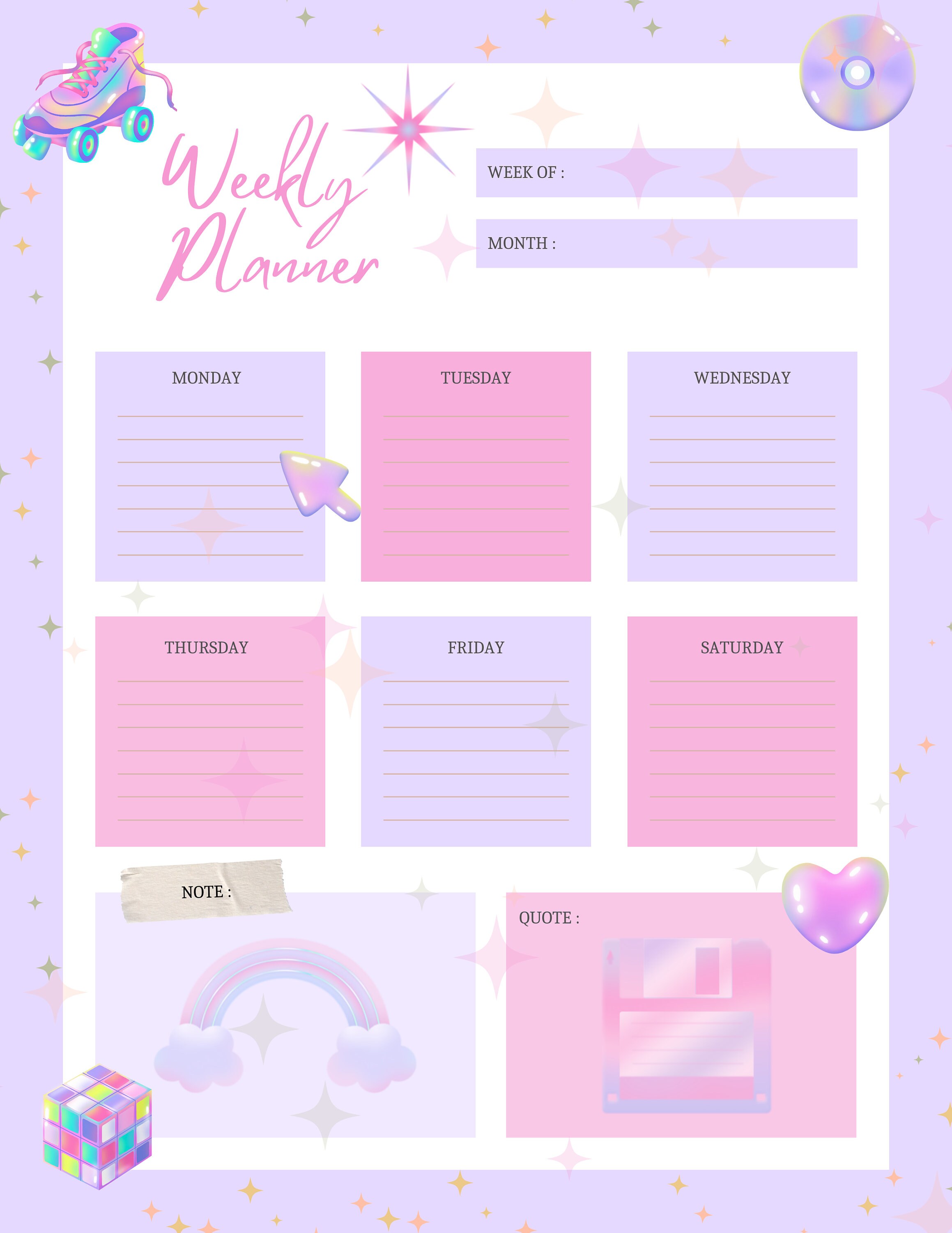 Y2K Cute 2000s Purple Holographic Digital Sticker Pack Bundle Digital ...