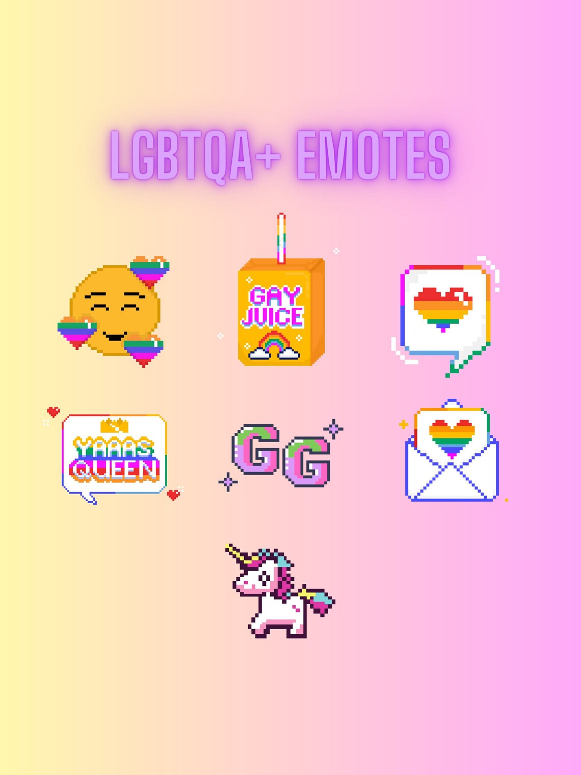7pcs LGBTQ Pixel Rainbow Pride Month Cute Bundle Retro Emote - Etsy