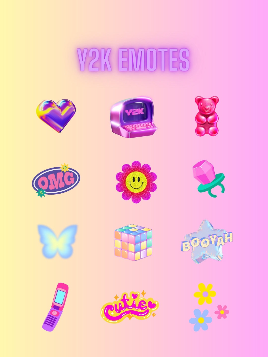 12pcs Y2K Emotes rainbow and Pink Sub Badges Cute Retro 2000's Bundle ...