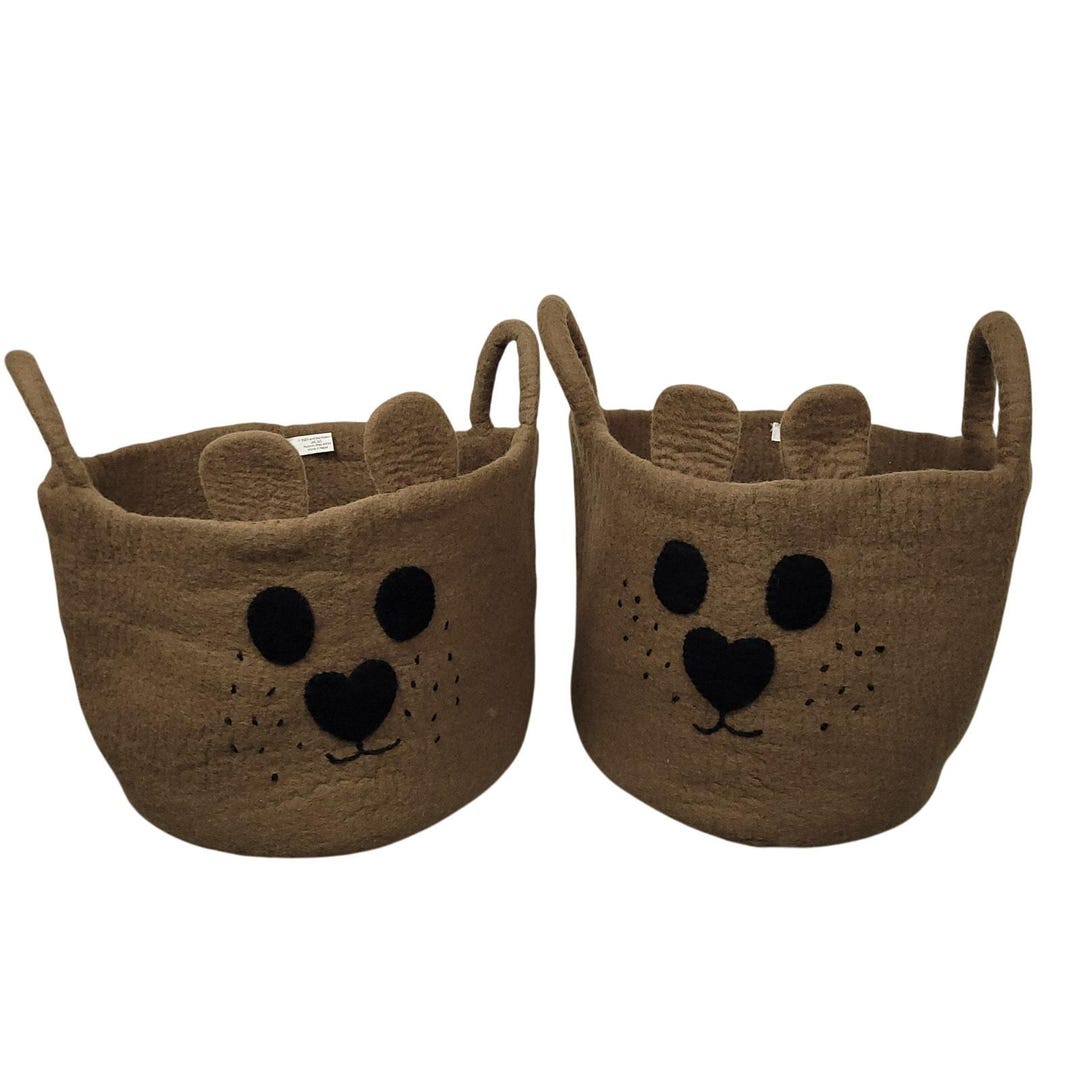 100% Wool Bear Storage Baskets – Nursery Toy Organization, Made in ...