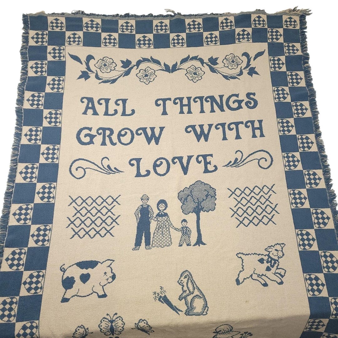 Vintage Goodwin Weavers "all Things Grow With Love" Throw Blanket 48" X ...