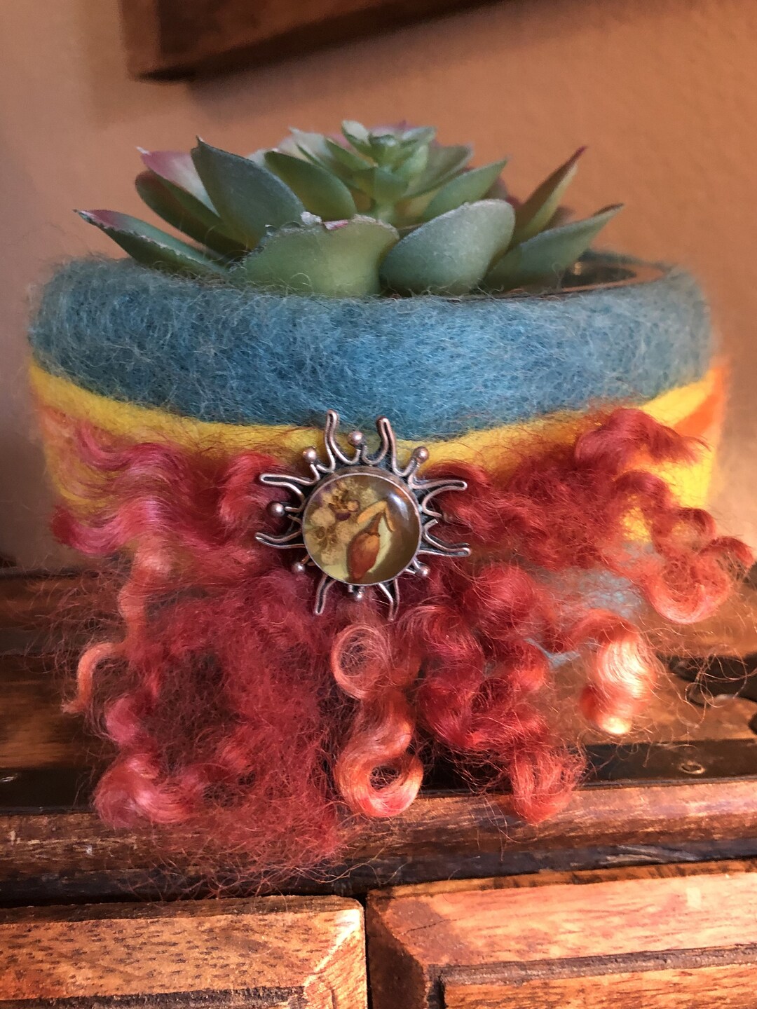 Planter, Succulent, Sun, Sun Bowl, Needle Felted Planter, 5", Trinket ...