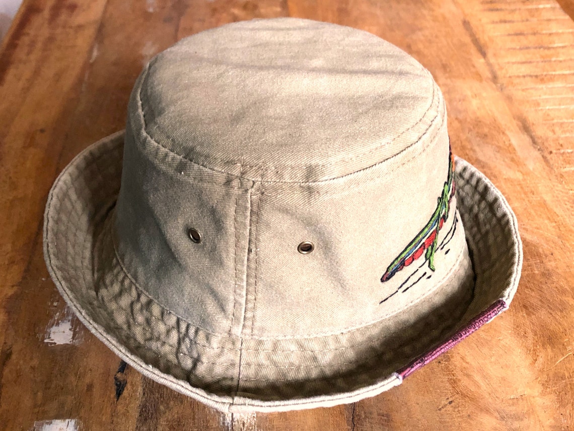 Ladies Praying Mantis Bucket Hat/beach/fishing, Khaki Colored, Hand ...