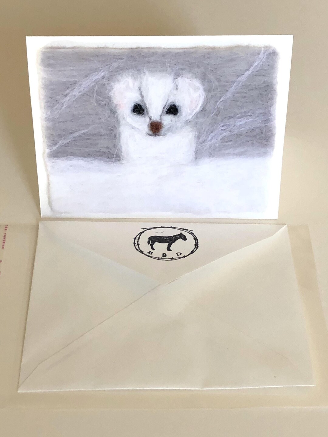 White Weasel Holiday Card, Needle Felted Note Card, Holiday Card ...