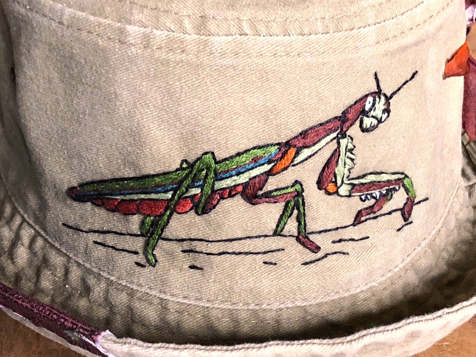 Ladies Praying Mantis Bucket Hat/beach/fishing, Khaki Colored, Hand ...