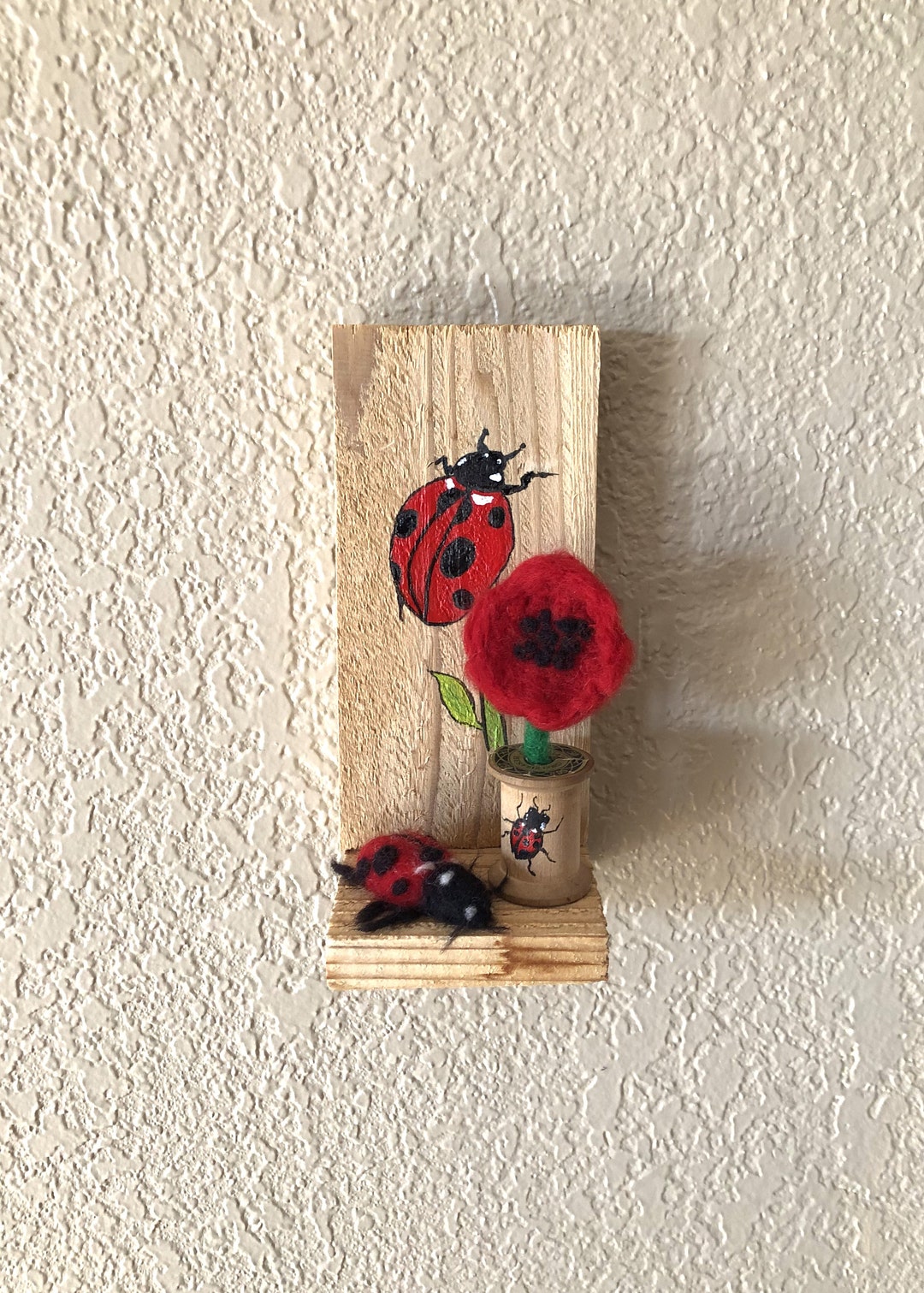 Ladybug, Flower, Hand Painted, Needle Felted, Wool Art, Upcycled ...