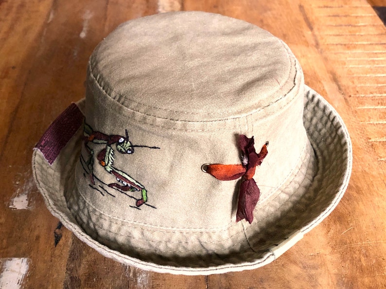 Ladies Praying Mantis Bucket Hat/beach/fishing, Khaki Colored, Hand ...