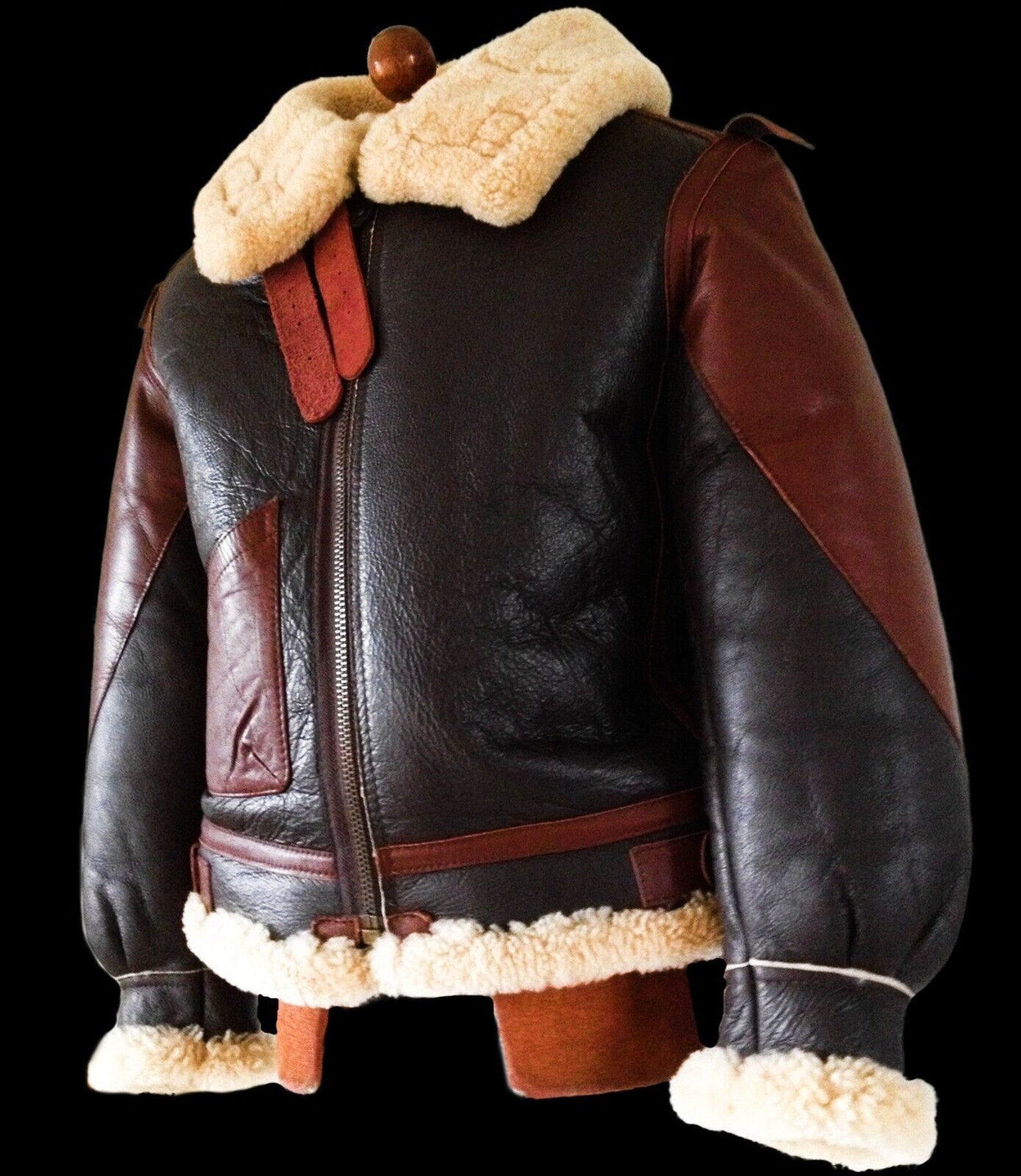 Men's Custom Made Shearling Aviator Style Leather Jacket, Real Cowhide ...