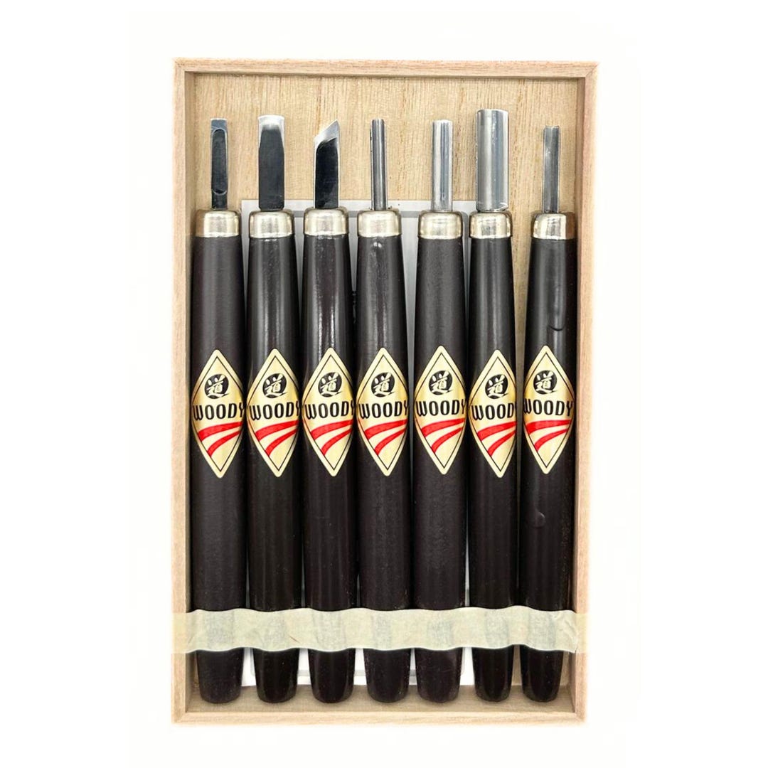 Michihamono WOODY Japanese Wood Carving Knives, 7 Piece Chisel & Gouge ...