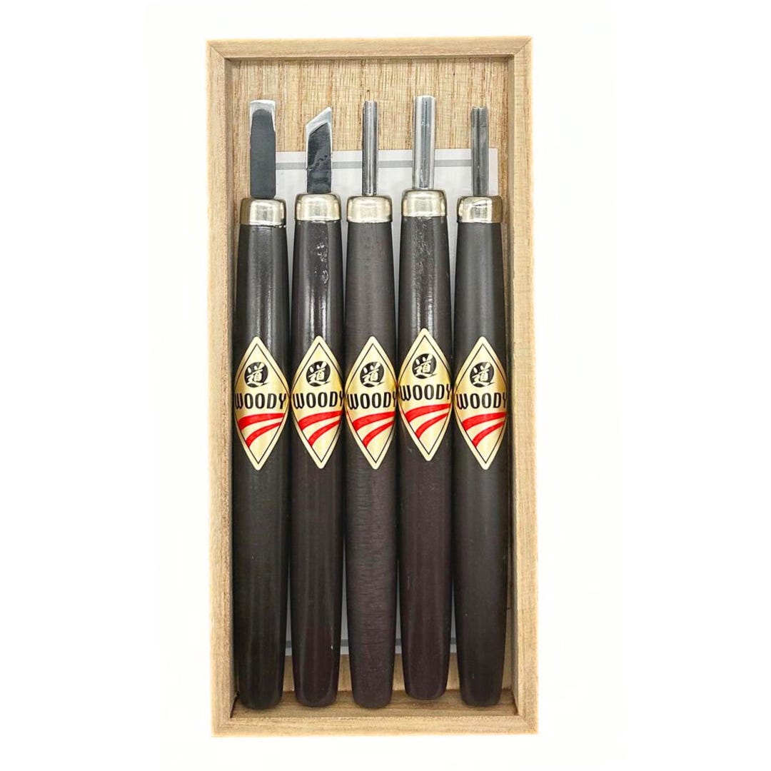 Michihamono WOODY Japanese Wood Carving Knives, 5 Piece Chisel & Gouge ...