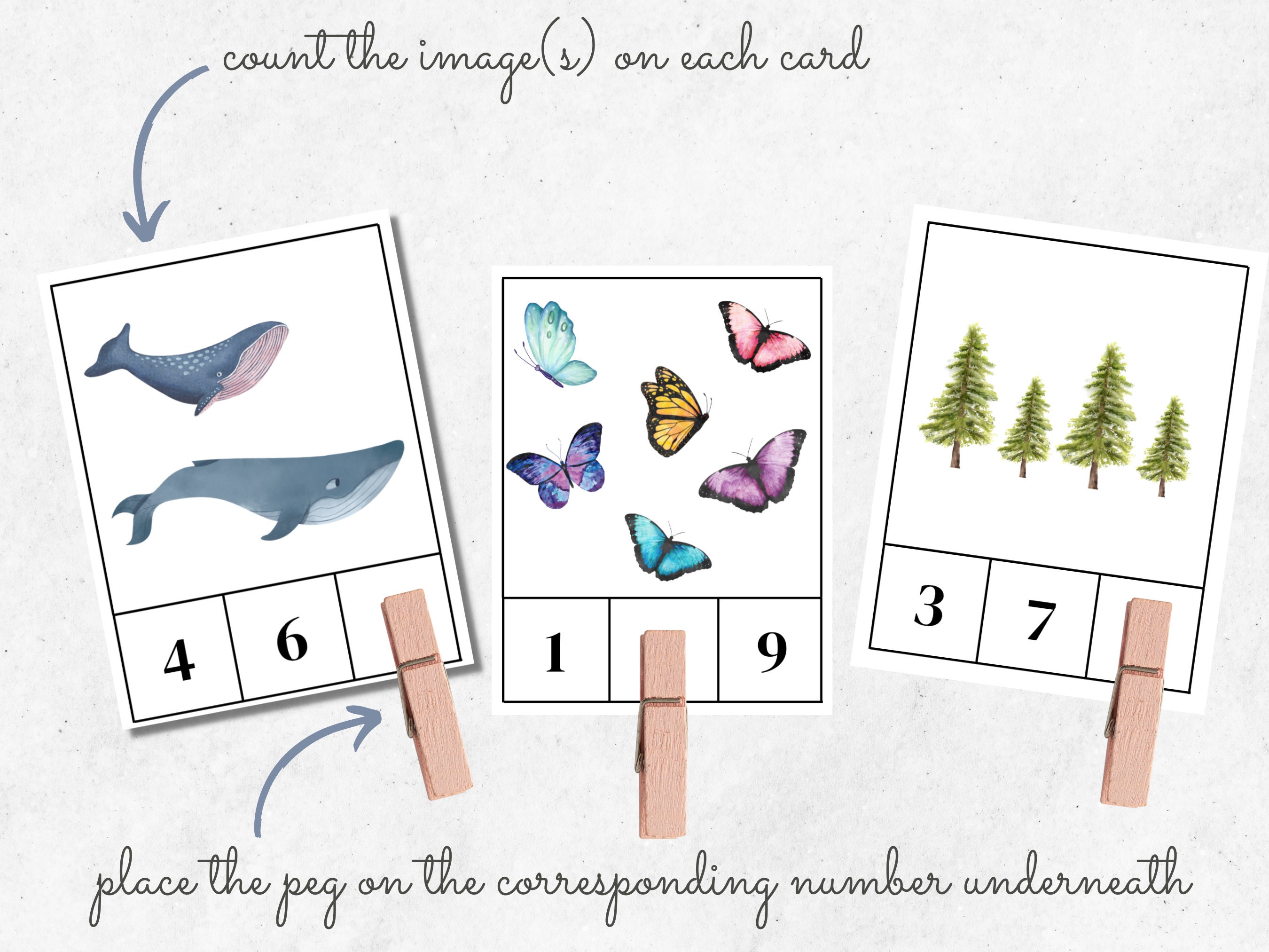 Nature Themed Montessori Counting Cards, Preschool Counting Activity ...