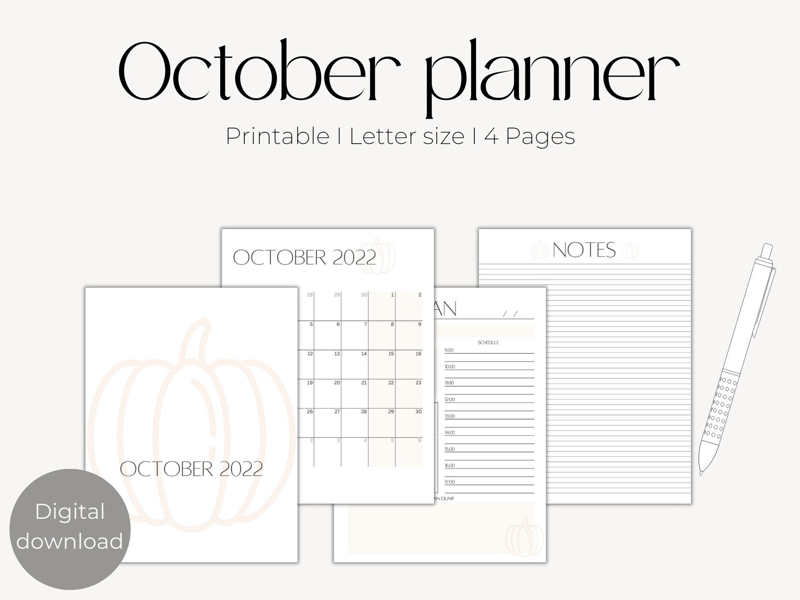 October Minimalist Printable Planner, Halloween Calendar Printable ...