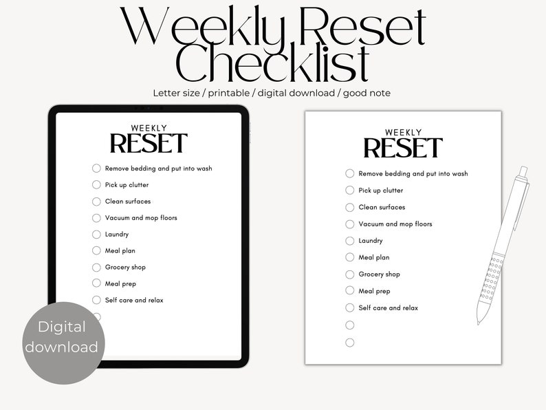 Sunday Reset Checklist, Weekly Reset Checklist, Sunday Reset Printable ...