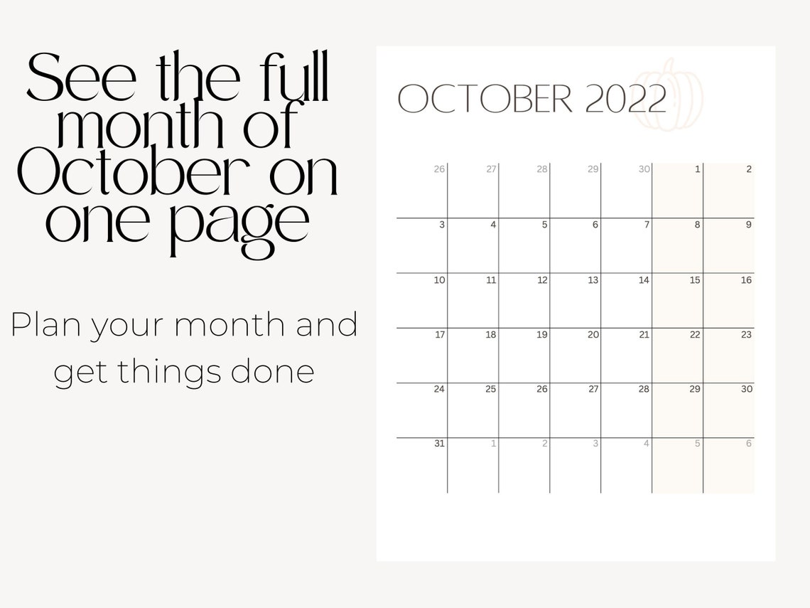October Minimalist Printable Planner, Halloween Calendar Printable ...