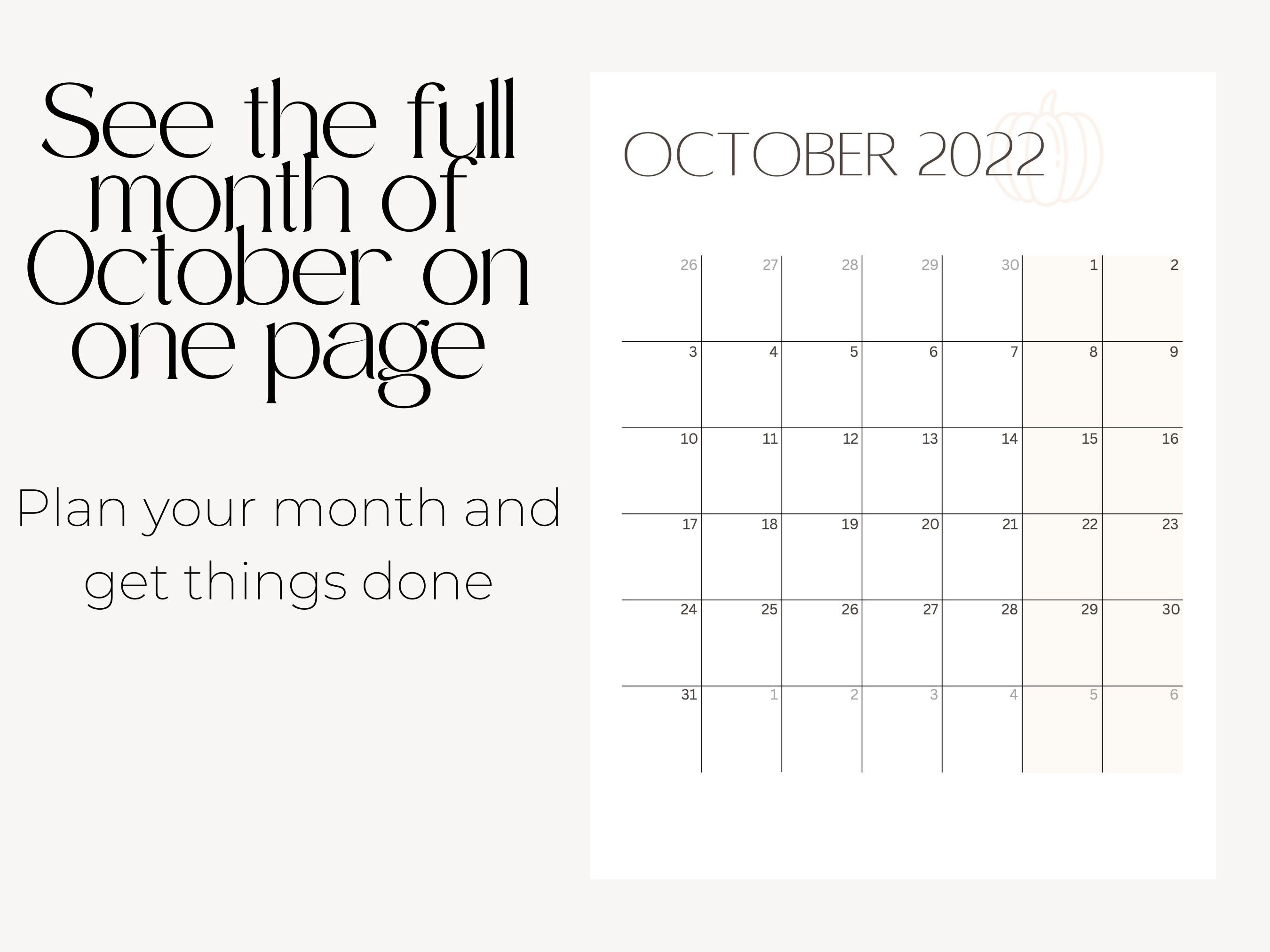 October Minimalist Printable Planner, Halloween Calendar Printable ...