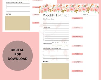Weekly Planner Printable, INSTANT DOWNLOAD, Monday Start, Weekly ...