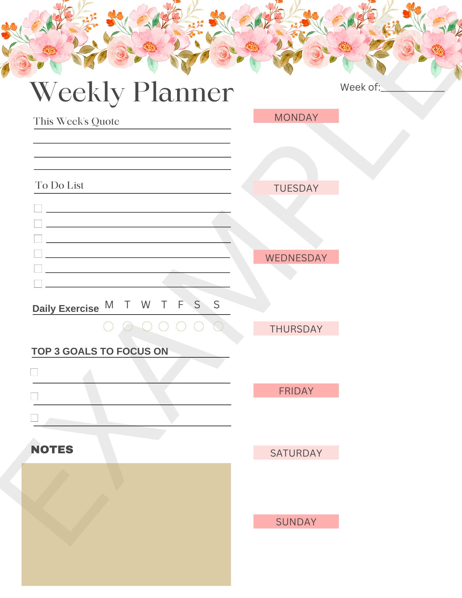 Pink Weekly Planner Printable | Instant Download - Etsy
