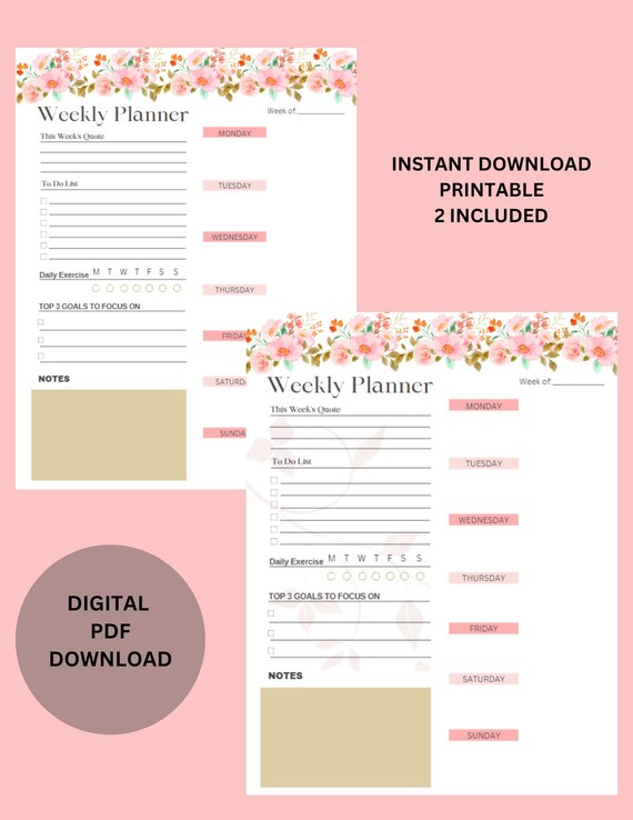 Pink Weekly Planner Printable Instant Download - Etsy