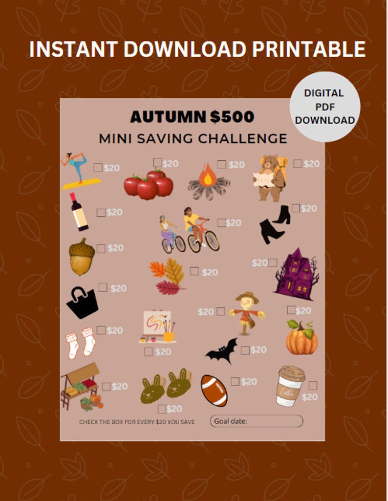 INSTANT DOWNLOAD Printable Autumn 500 Saving Challenge | Organization ...