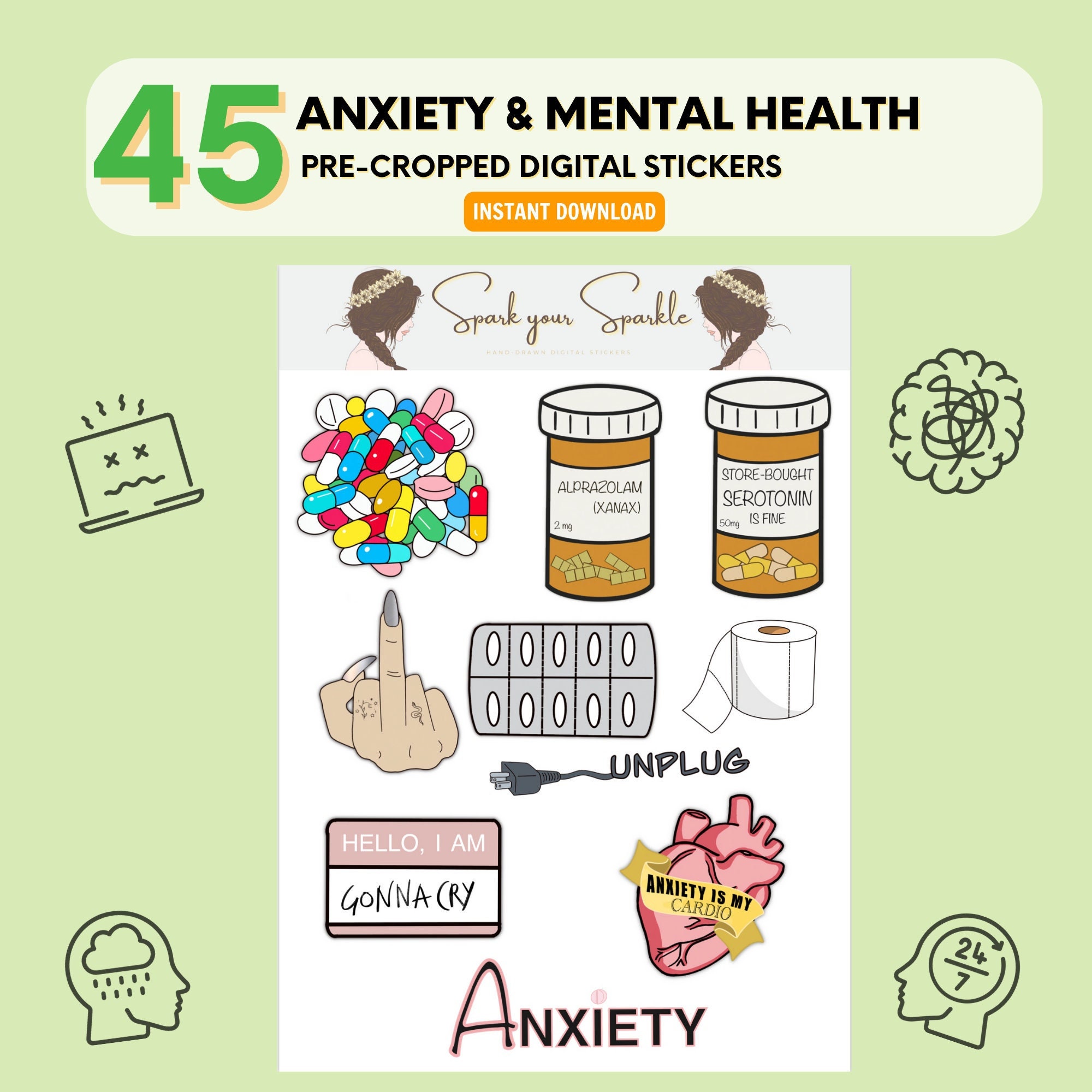 ANXIETY Digital Stickers, Mental Health Goodnotes Stickers for Digital ...