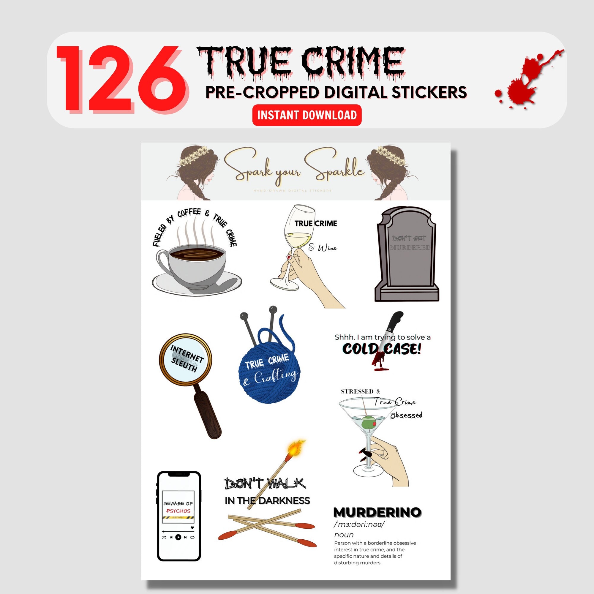 TRUE CRIME Digital Stickers, Digital Download, PNG Resource for ...
