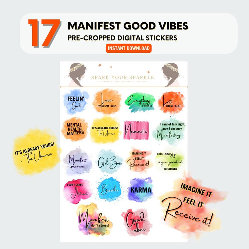 Manifest Good Vibes Digital Stickers - Etsy