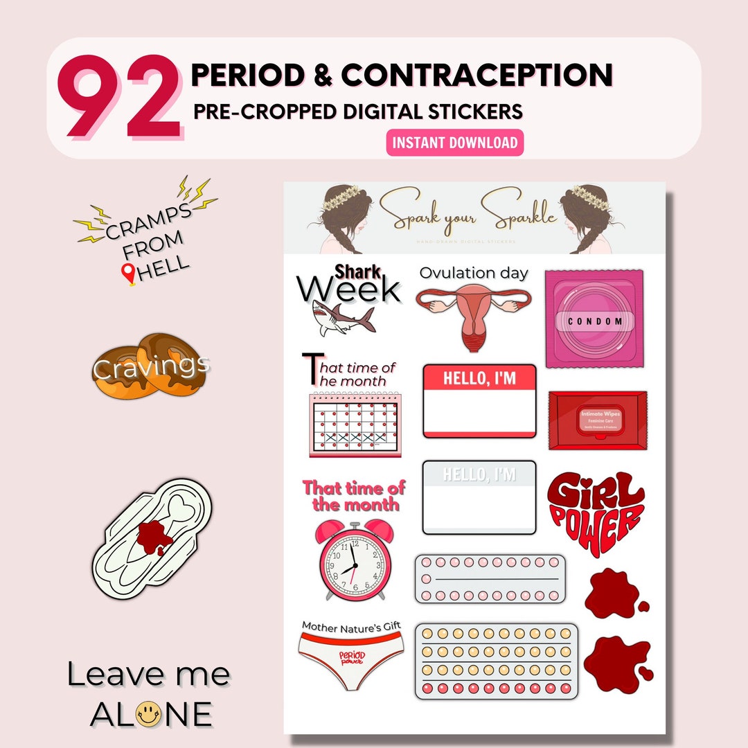 PERIOD AND CONTRACEPTION Digital Stickers, Goodnotes Stickers for ...