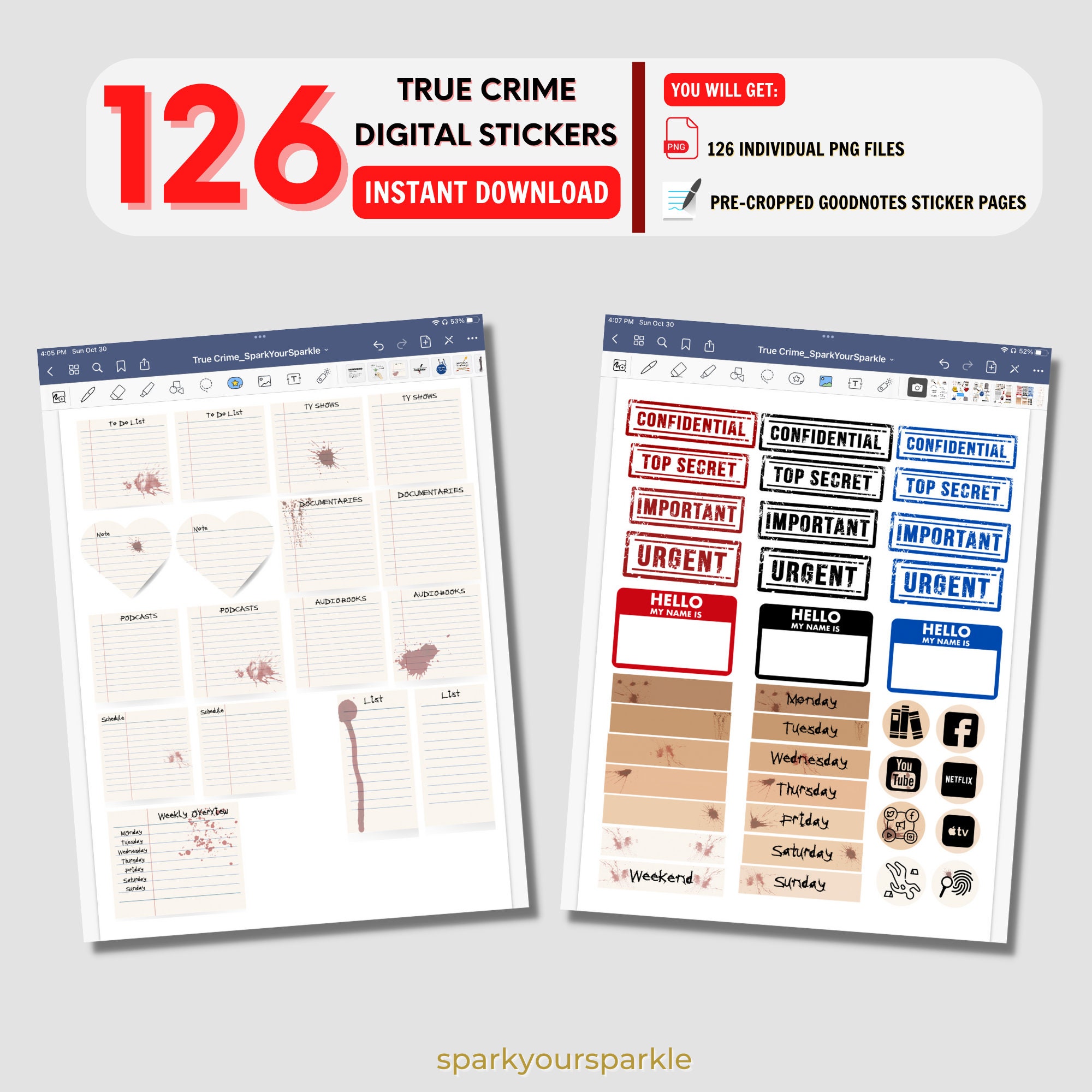 TRUE CRIME Digital Stickers, Digital Download, PNG Resource for ...