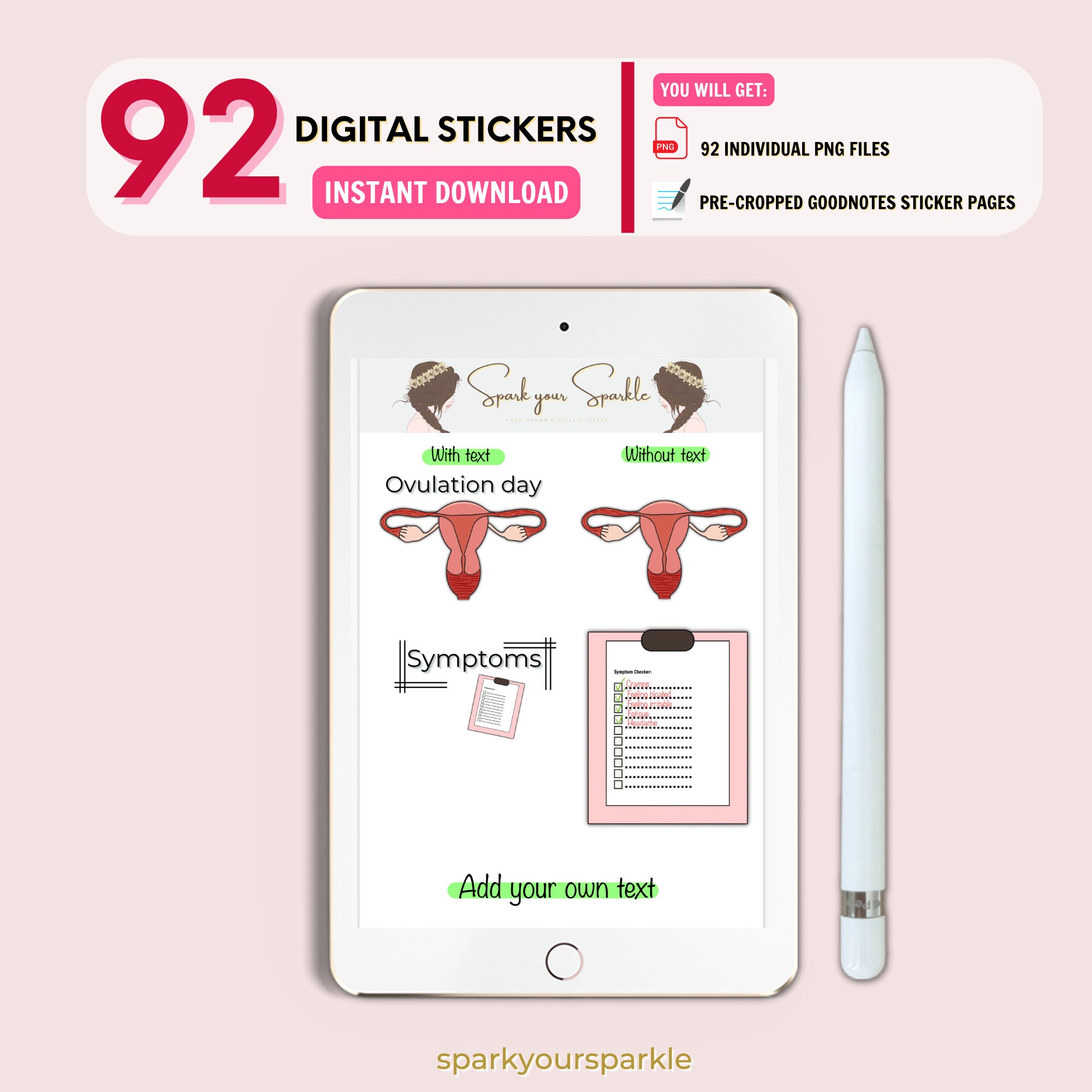 PERIOD AND CONTRACEPTION Digital Stickers, Goodnotes Stickers for ...