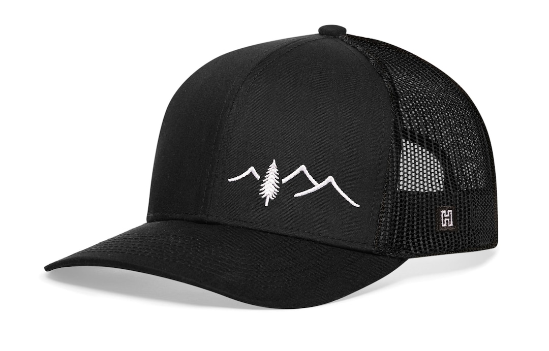 HAKA Mountain & Pine Tree Embroidered Trucker Hat, Outdoor Hat for Men ...
