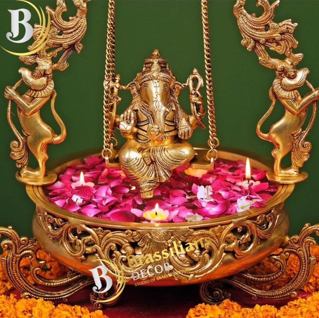 Urli Brass With Ganesha, 51CM Lord Ganesha Idol on Swing, Traditional ...