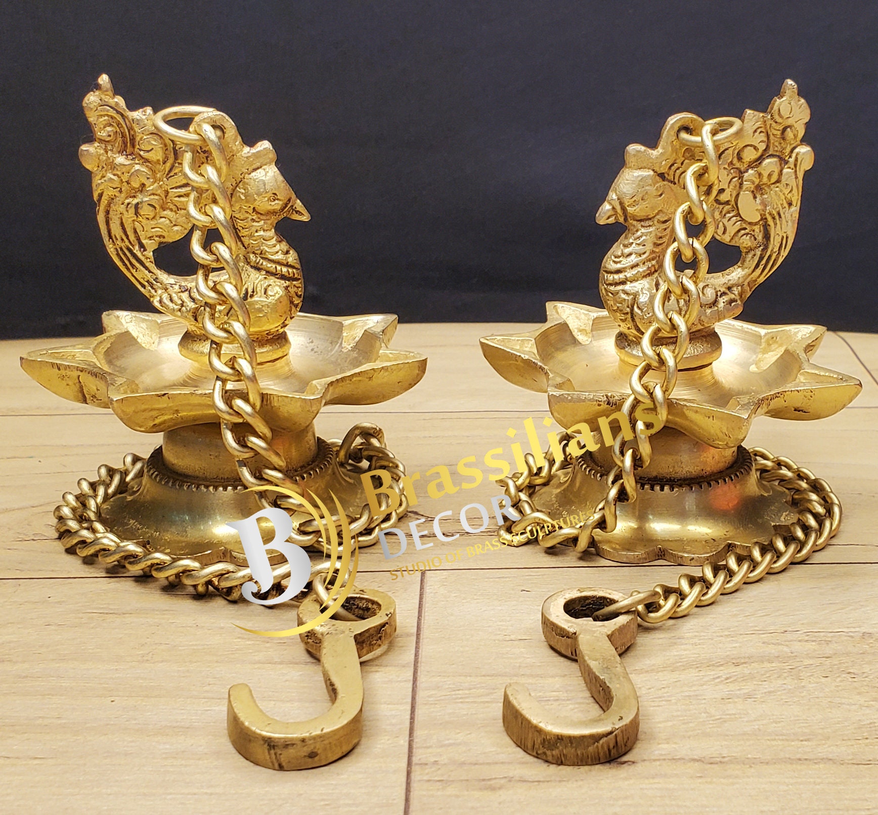 Brass Peacock Carved Hanging Diya Set, Brass Indian Diya Lamp, Brass ...