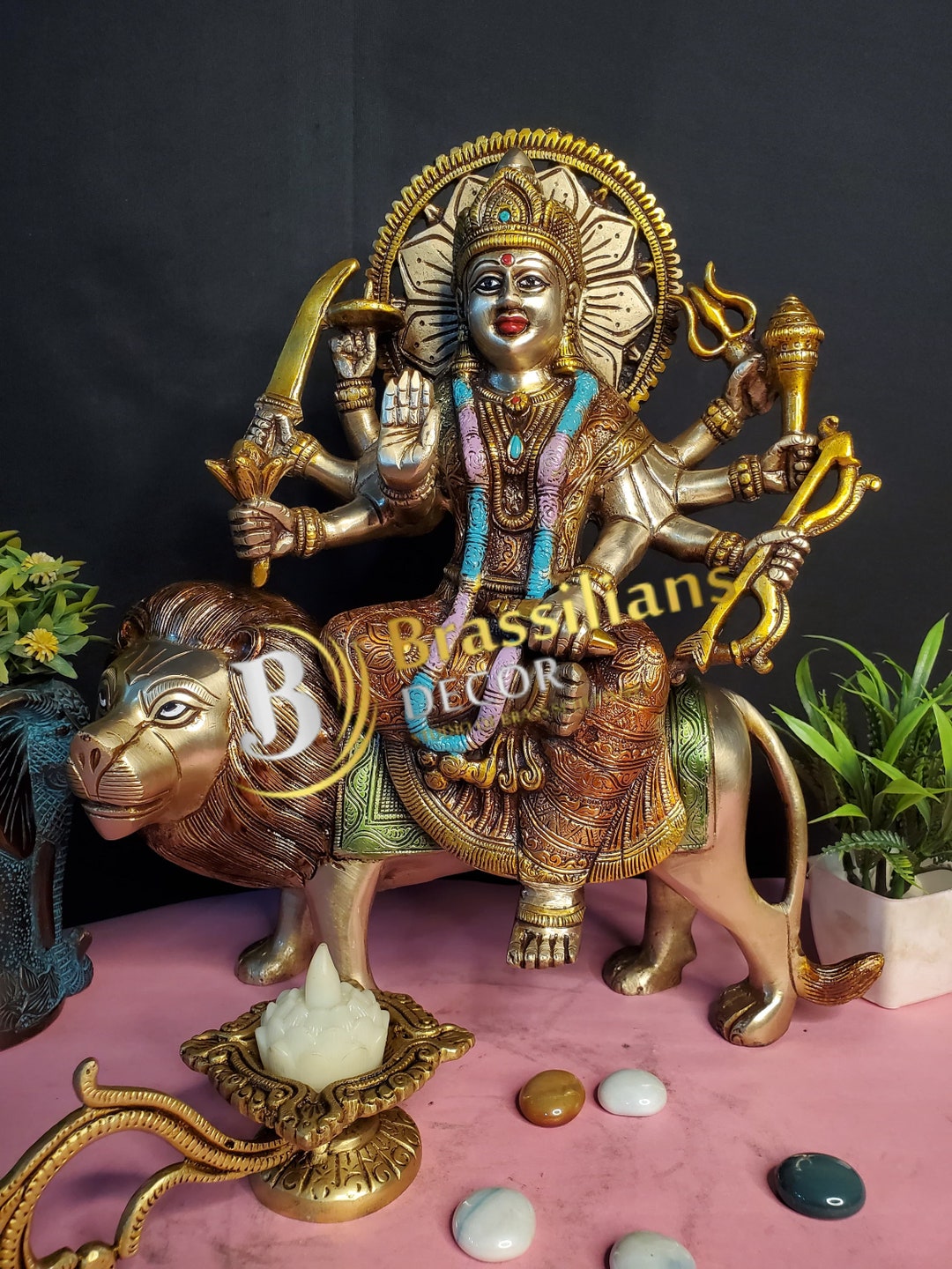 Large Size Brass Durga Ji Fine Work Idol Statue// Stone Decorative ...