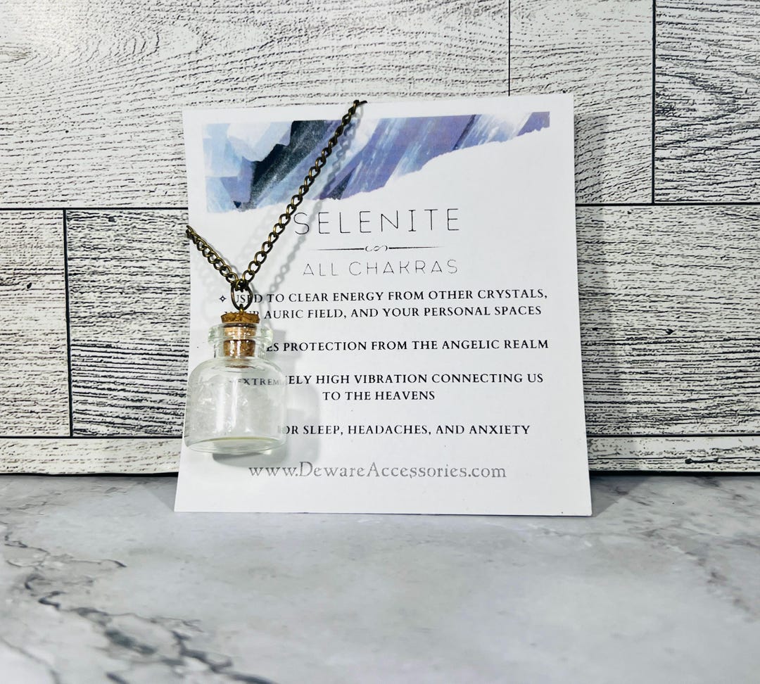 Selenite Crystals in Jar Necklace | Beautiful Selenite Pieces in Mini ...