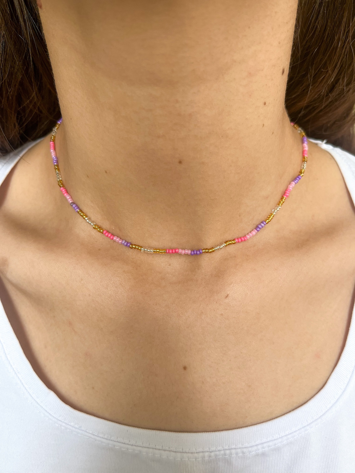 Tiny Bead Necklace for Woman Seed Bead Necklace Handmade Beaded Small ...