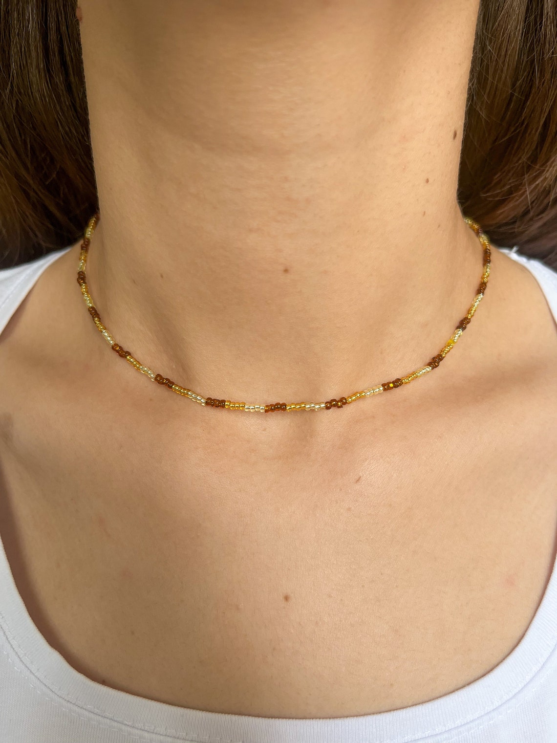 Tiny Bead Necklace for Woman Seed Bead Necklace Handmade Beaded Small ...