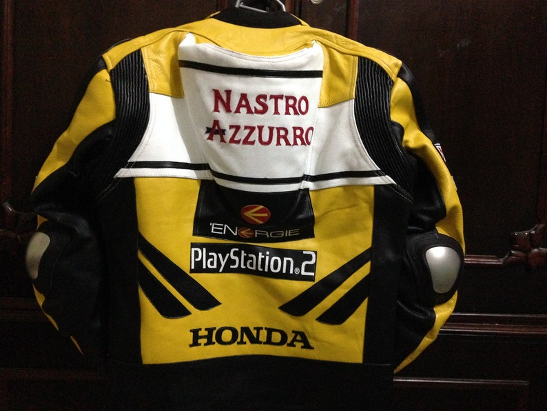 Men Honda Motorbike Leather Racing Jacket Yellow & White Available All ...