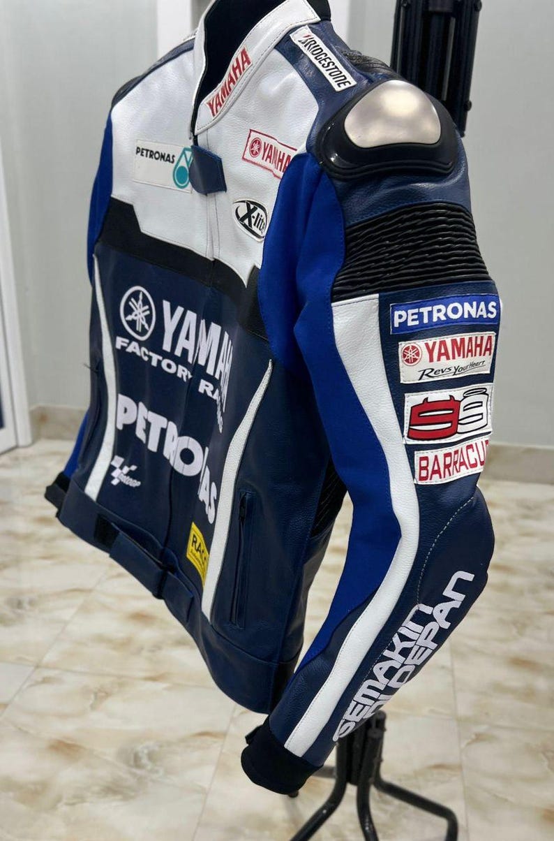 YAMAHA Men Motorbike Racing Leather Jacket Blue & White Available All ...