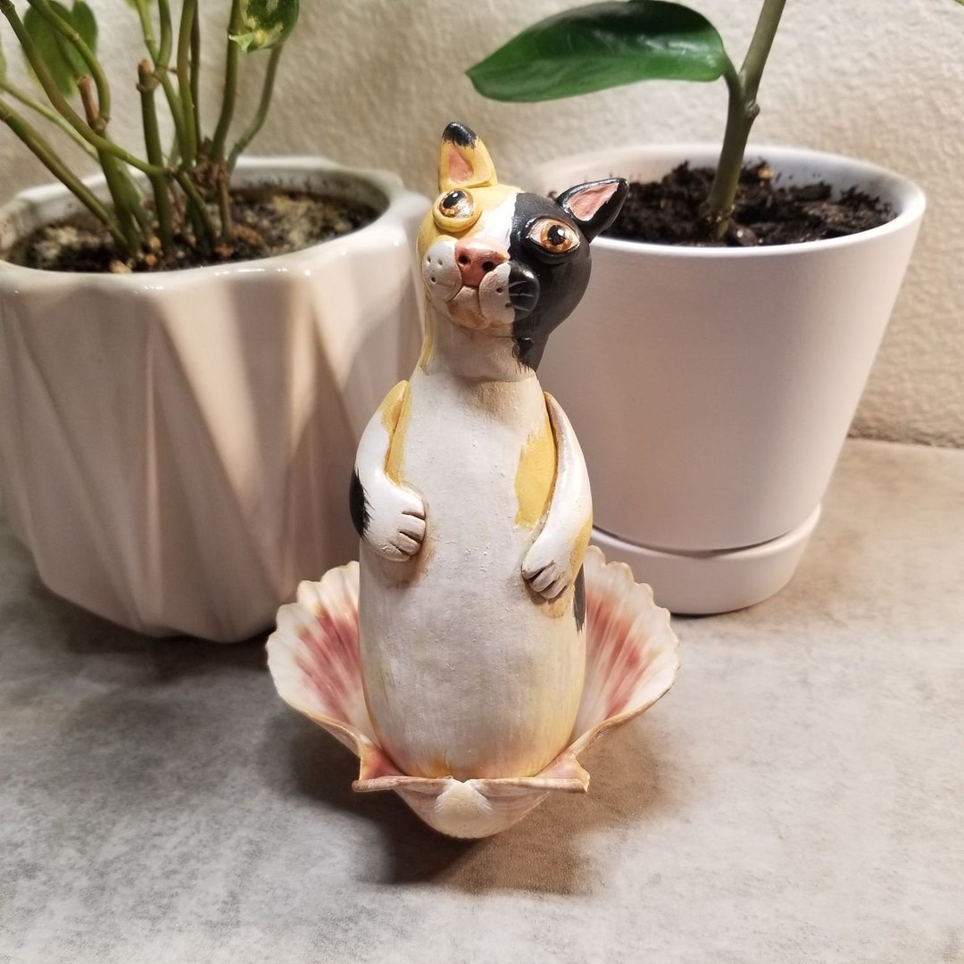 Calico Cat in Seashell Whimsical Hand Painted Gourd Art Decor - Etsy
