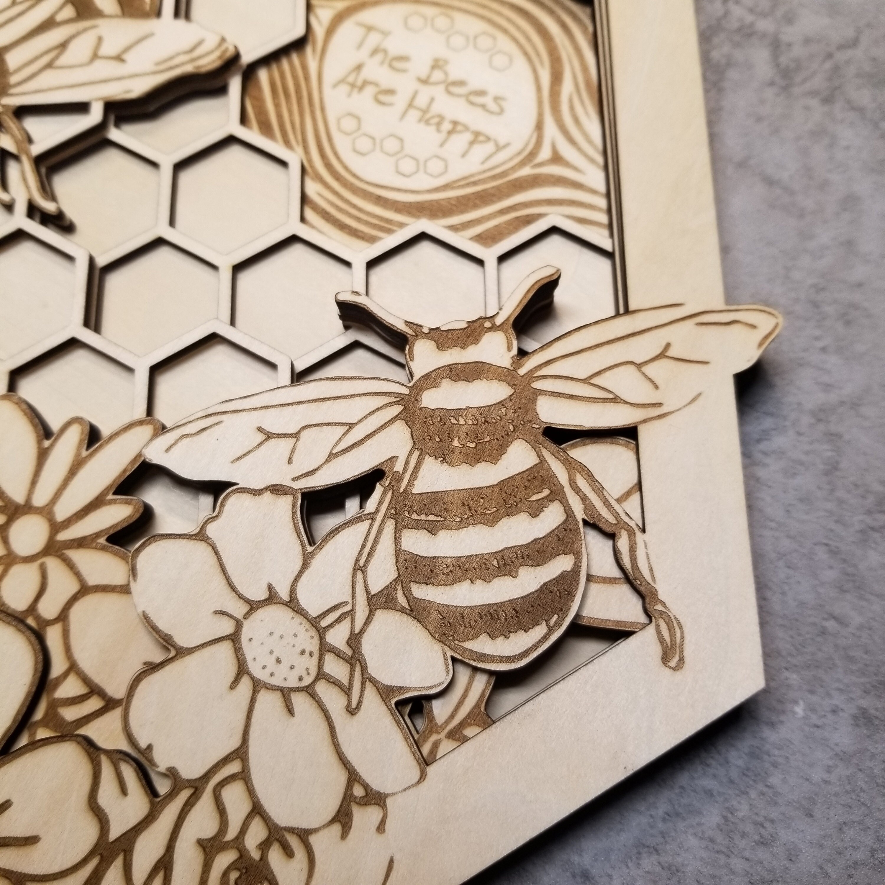 Honey Bees Customizable 5 Layer Art Piece | SVG Laser Cut Digital ...