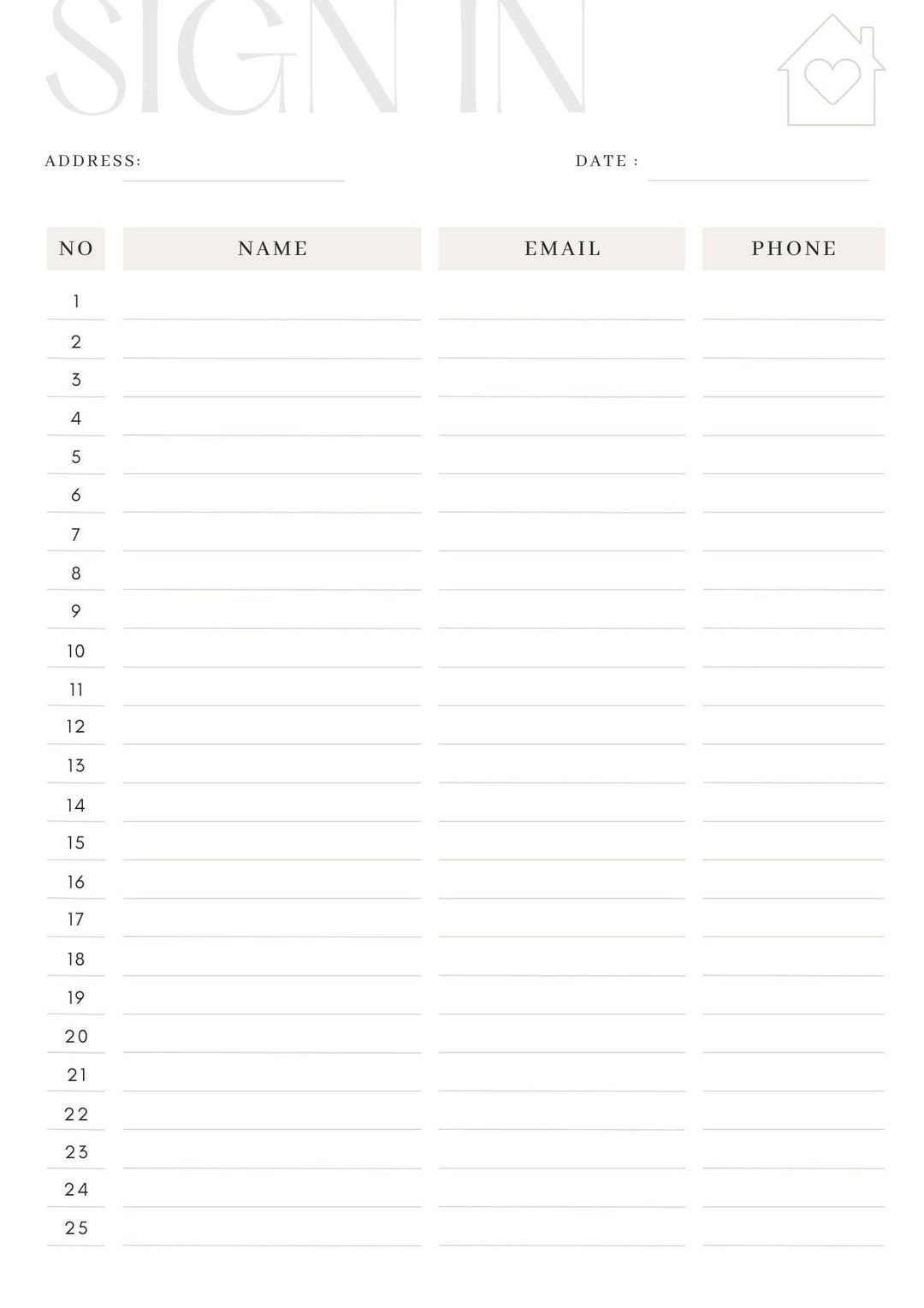 Generic Open House Sign in Sheet - Etsy