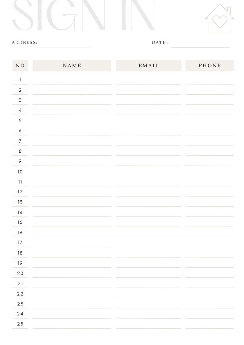 Generic Open House Sign in Sheet - Etsy