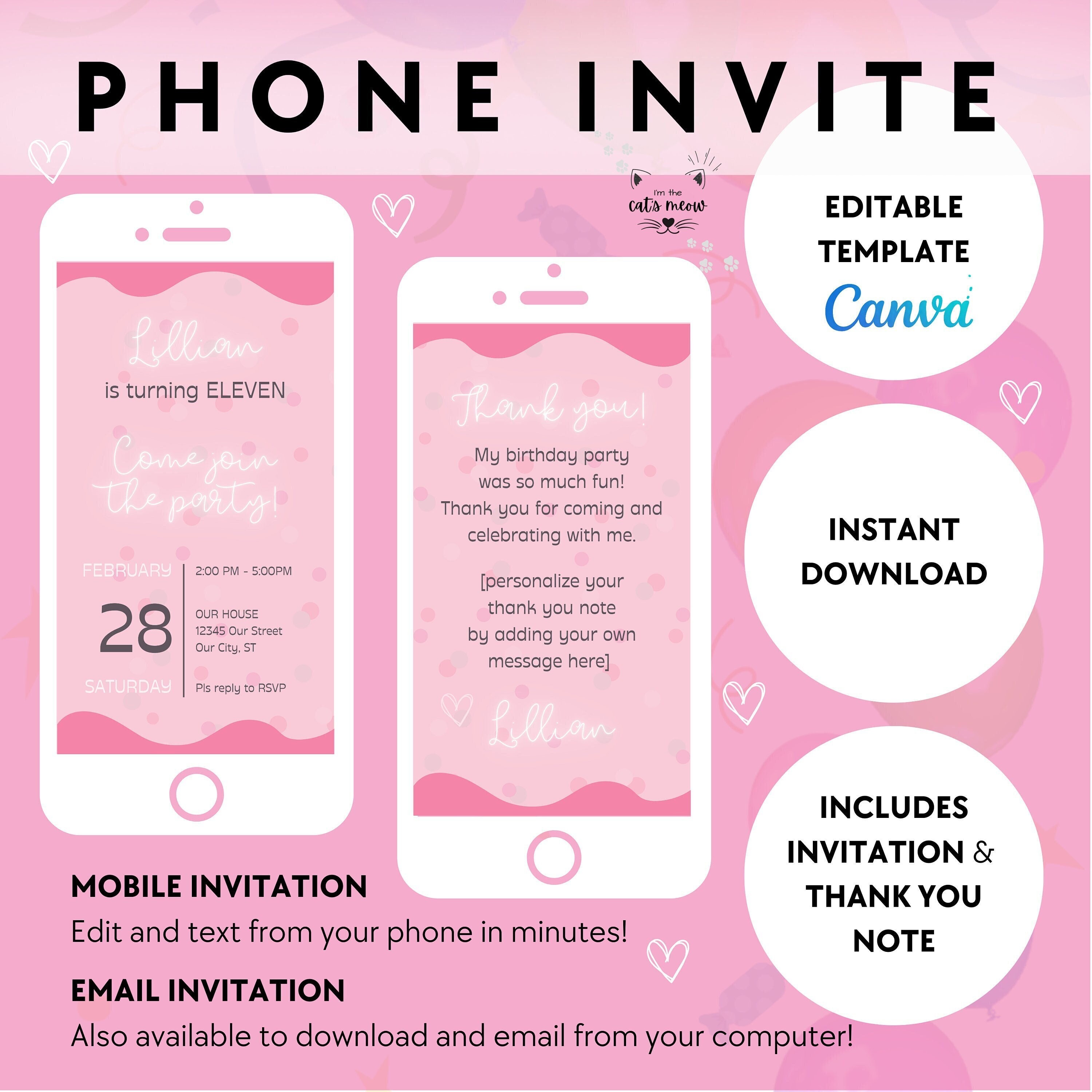 DIGITAL Invitation / Pink Phone Invite / Teen Birthday Invitation ...