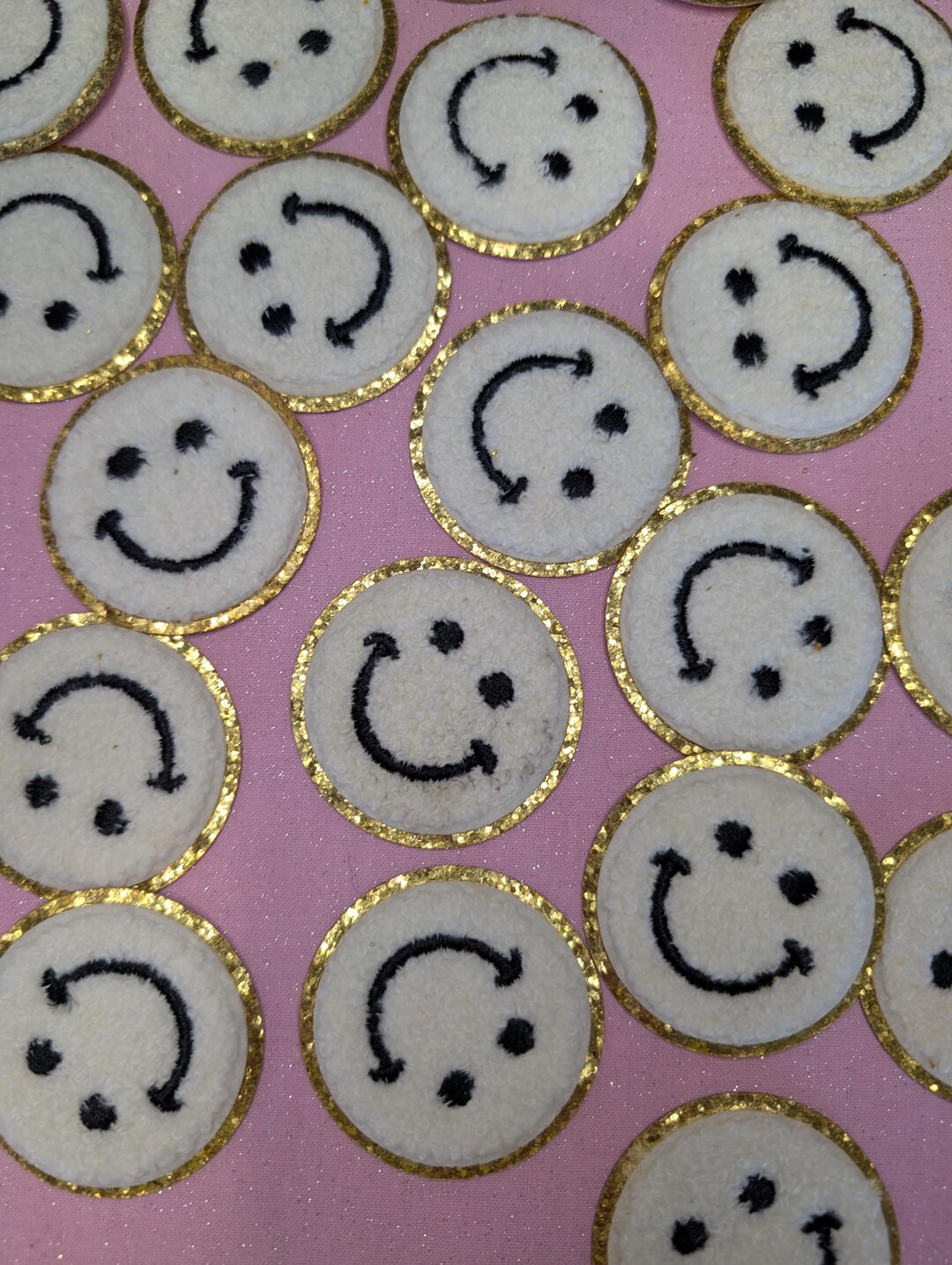 10 Smiley Face White Chenille Iron on Patch - Etsy